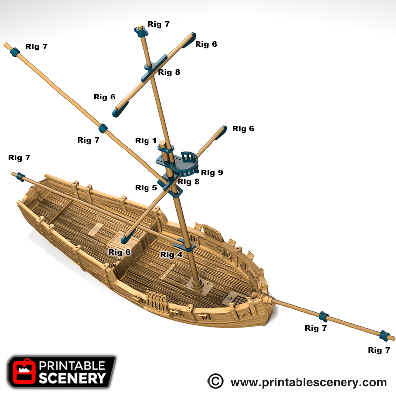 The Sloop with Rigging parts - Printable Scenery