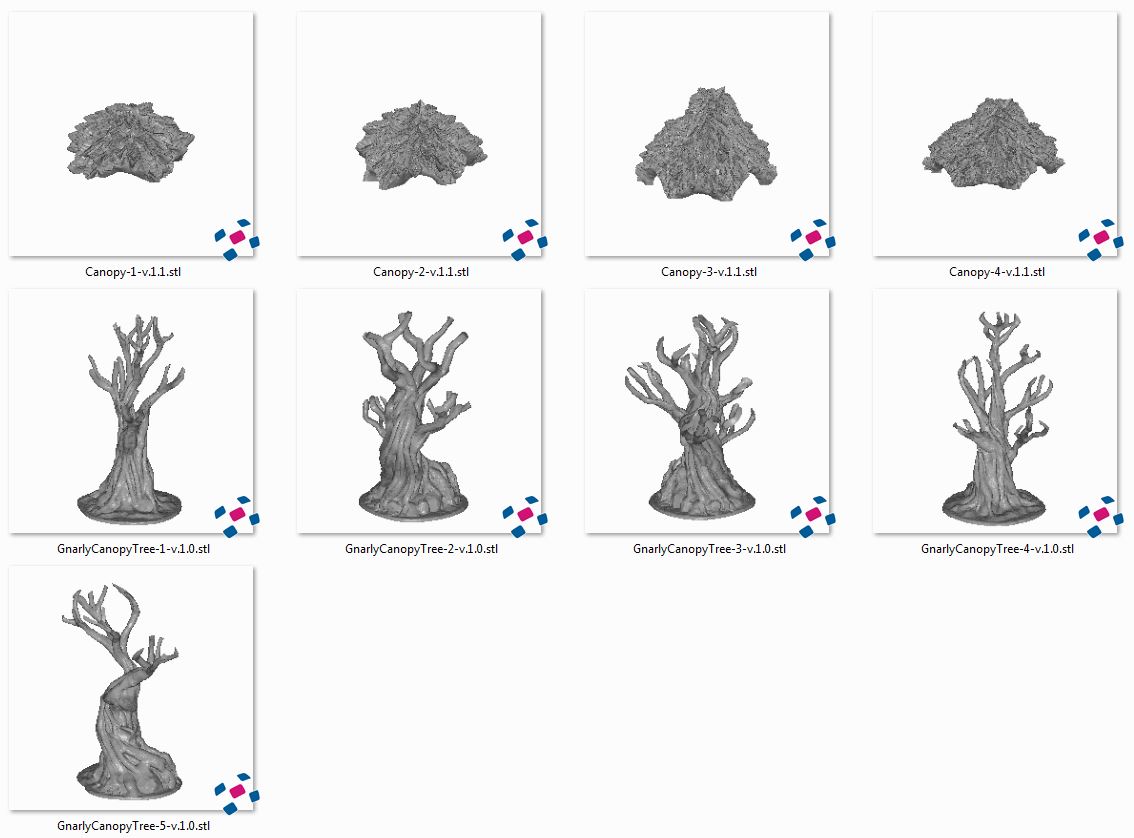Gnarly Trees with Canopies - Printable Scenery