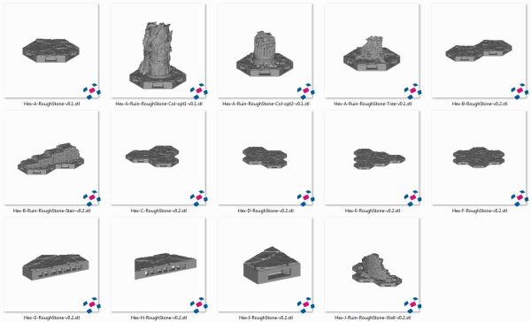 Rough Stone Hex Floors and Ruins - Printable Scenery