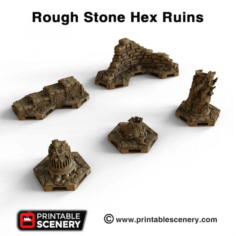 Rough Stone Hex Floors and Ruins - Printable Scenery