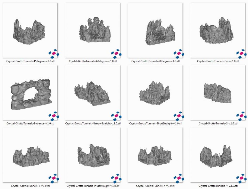 Crystal Grotto Cavern Terrain Tunnels - Printable Scenery