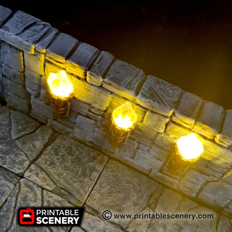 Heavy Stone Torch Wall - Printable Scenery