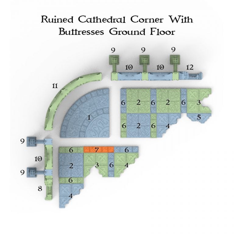 Ruined Corner With Butresses - Printable Scenery