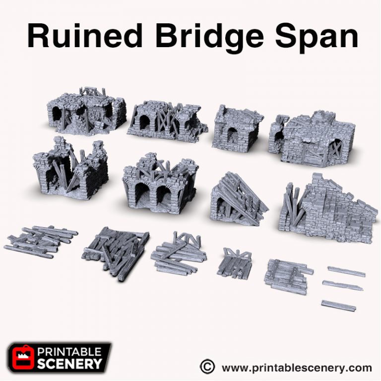 Ruined Bridge Spans - Printable Scenery