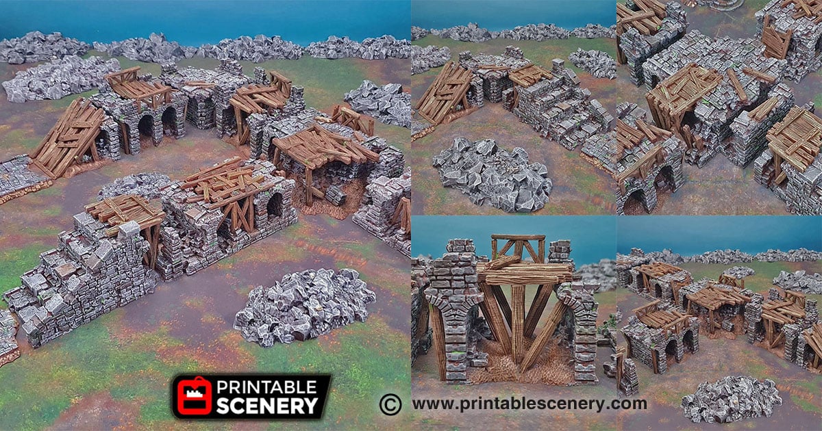 Ruined Bridge Spans - Printable Scenery