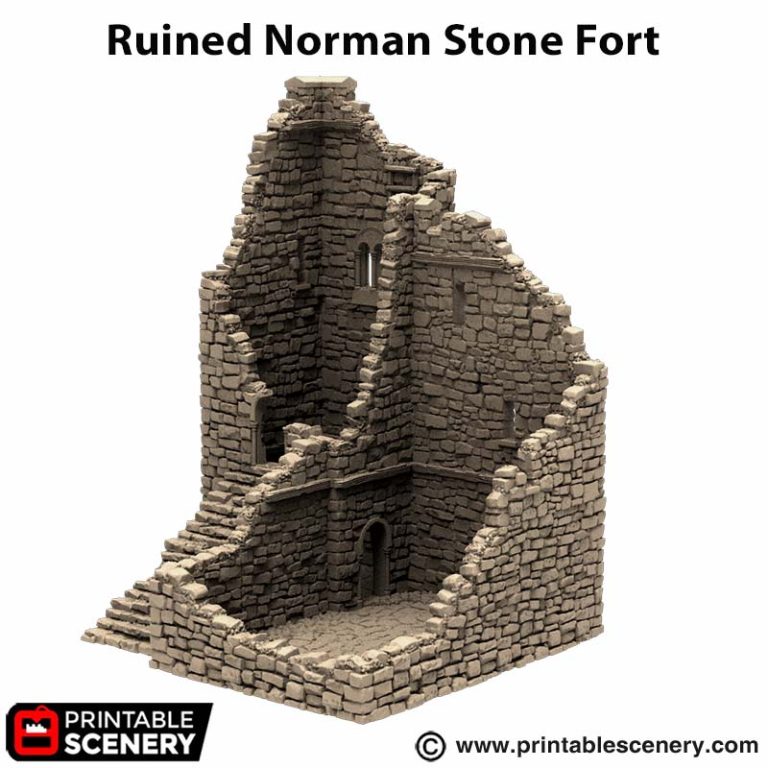 Ruined Norman Stone Fort - Printable Scenery