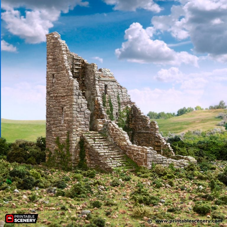 Ruined Norman Stone Fort - Printable Scenery