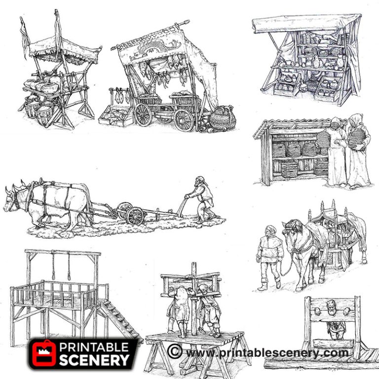 Two Horse Litter - Printable Scenery