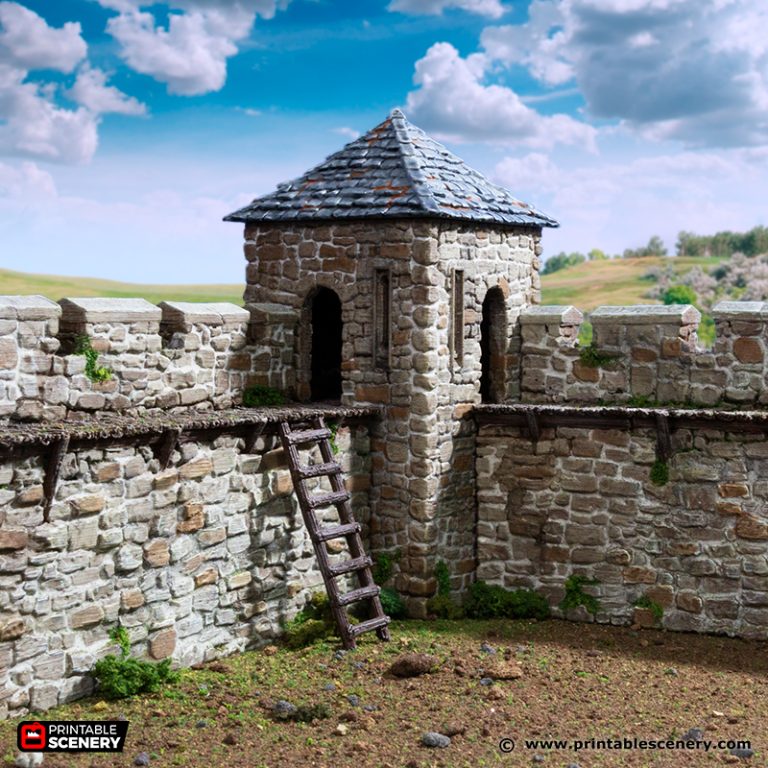 Norman Fort Walls Corner Tower - Printable Scenery