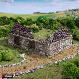 Ruined Highland Stone Barn - Printable Scenery