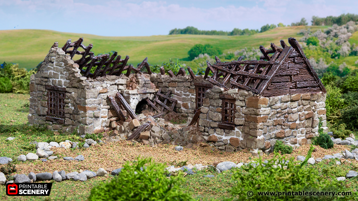 Ruined Highland Stone Barn - Printable Scenery
