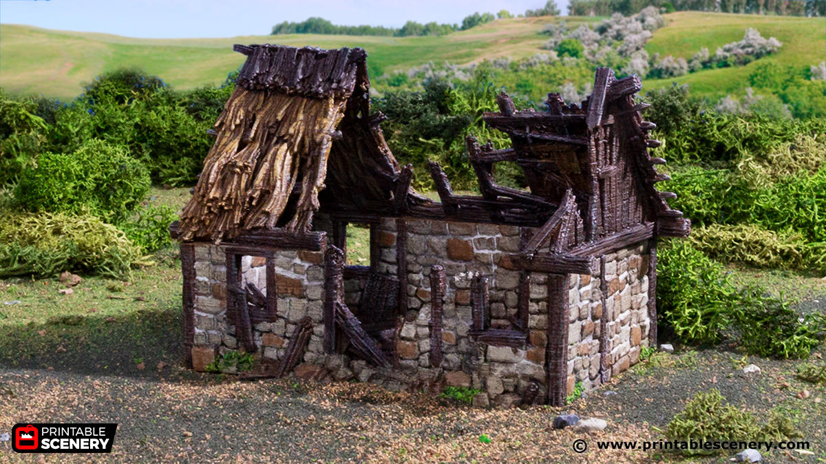 Ruined Norman Stone Barn - Printable Scenery