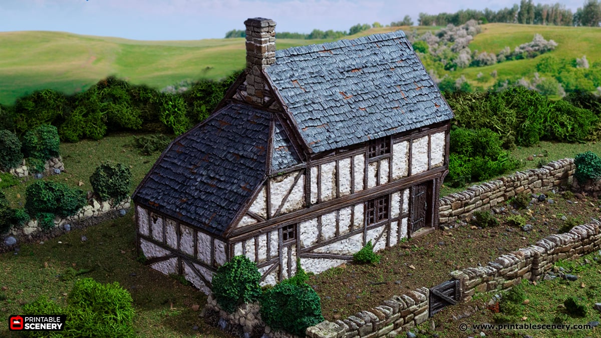Wattle and Daub Hollyhock Cottage - Printable Scenery