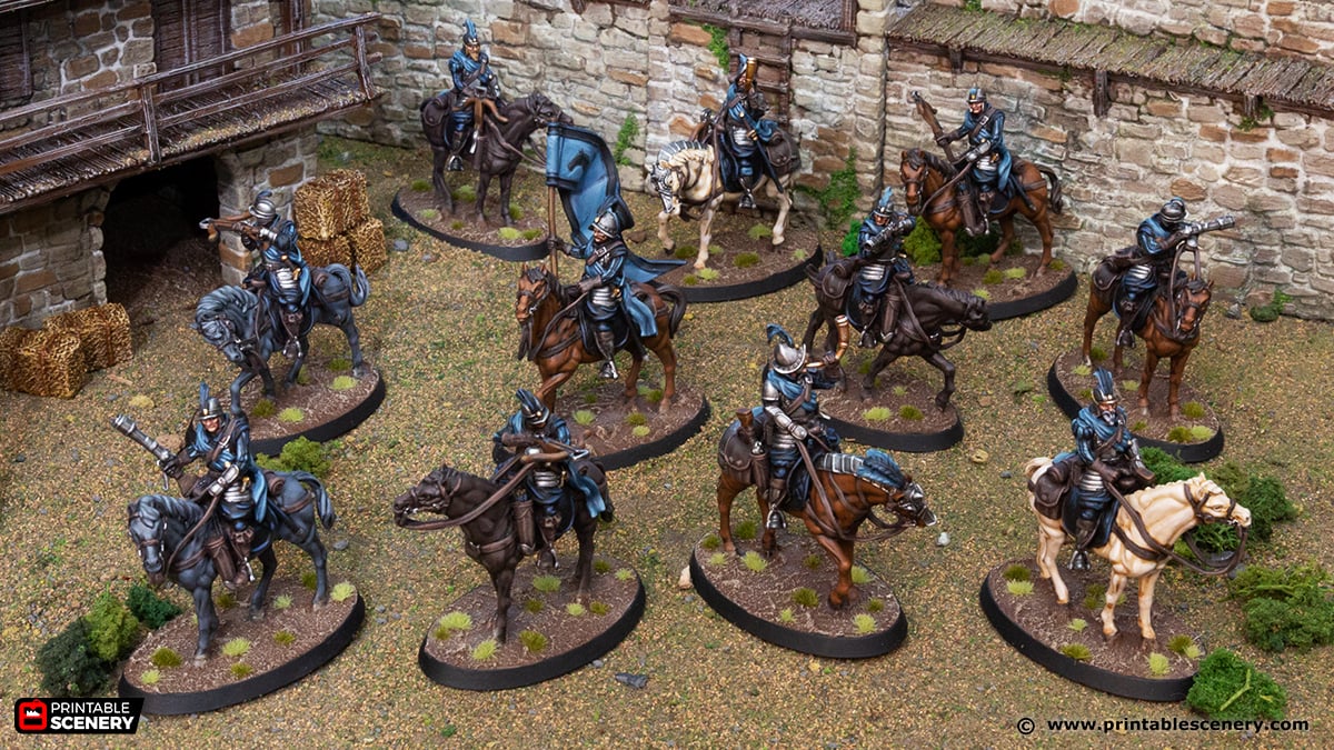 Mounted Fusiliers and Crossbowmen - Printable Scenery