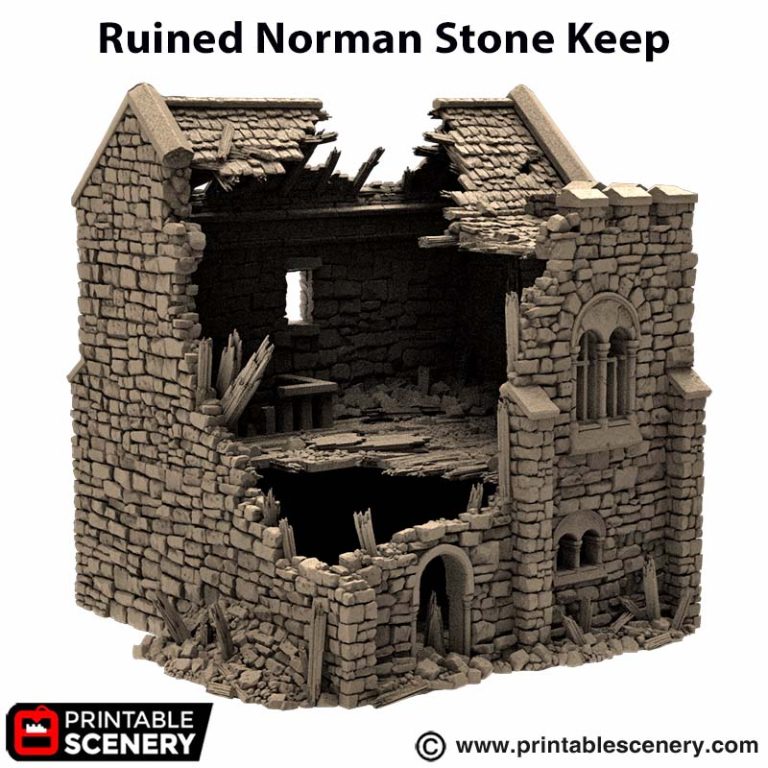 Ruined Norman Stone Keep - Printable Scenery