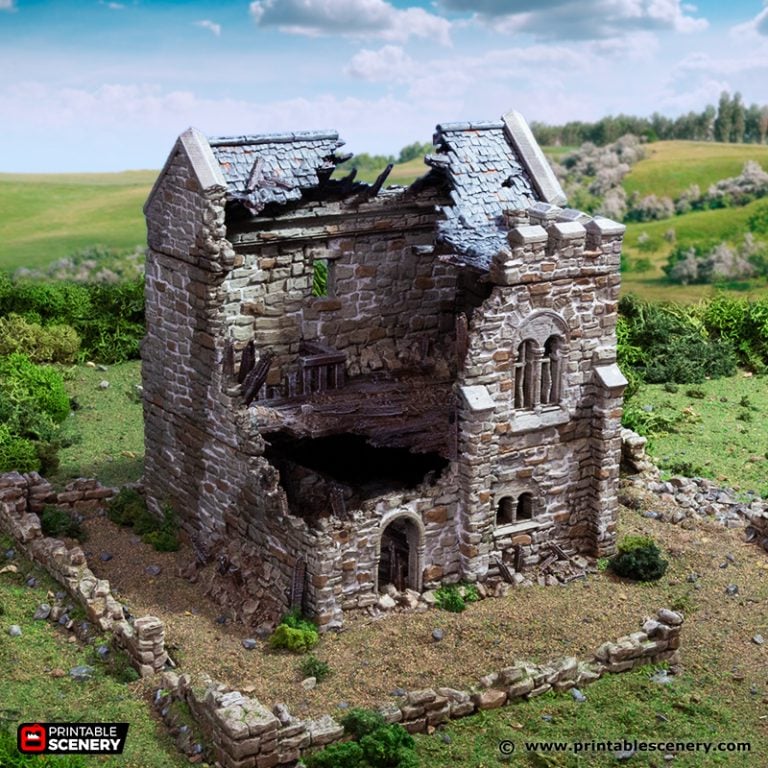 Ruined Norman Stone Keep - Printable Scenery