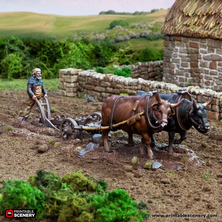 Ox and Plow - Printable Scenery