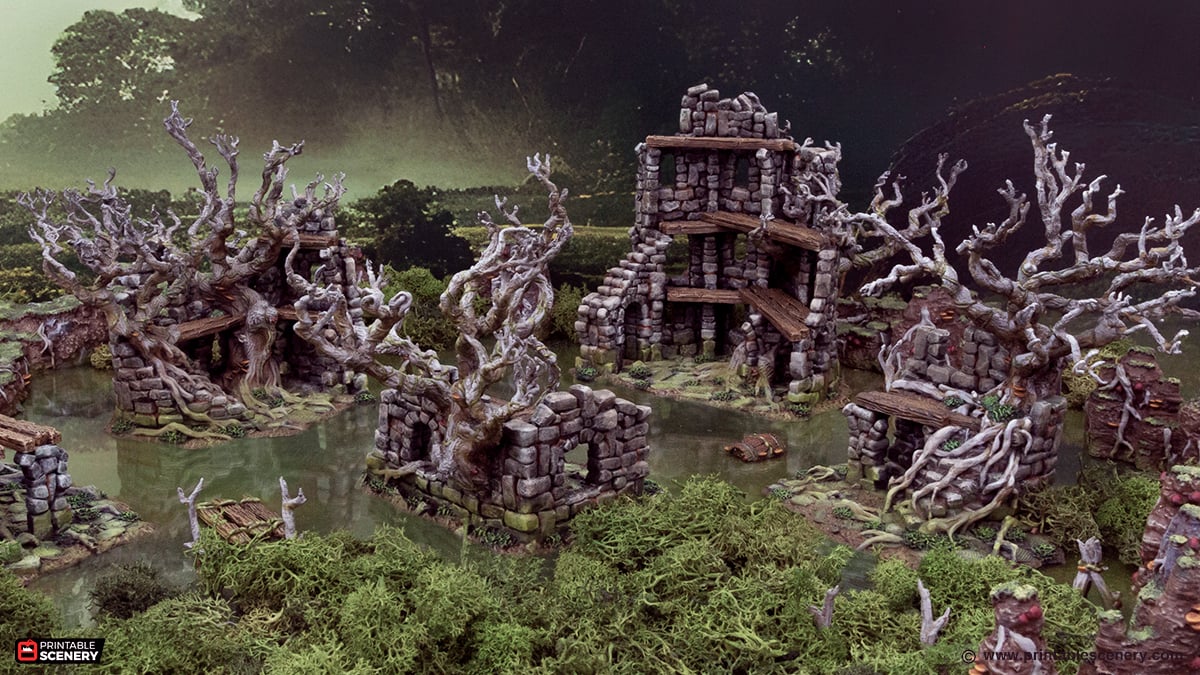 Swamps and Swamp Buildings STL Files - www.printablescenery.com