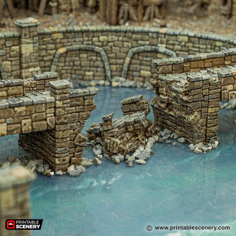 Ruined Ramshackle OpenLOCK Bridge - Printable Scenery