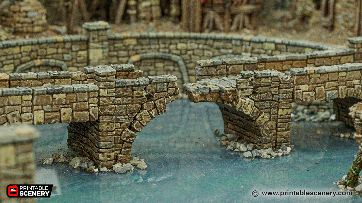 Ruined Ramshackle OpenLOCK Bridge - Printable Scenery