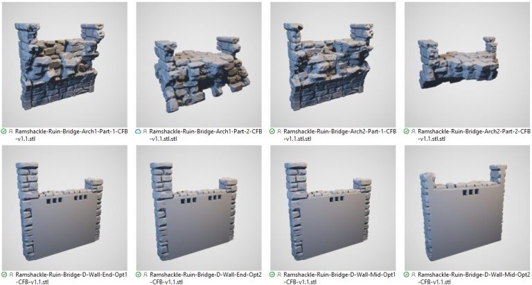 Ruined Ramshackle OpenLOCK Bridge - Printable Scenery