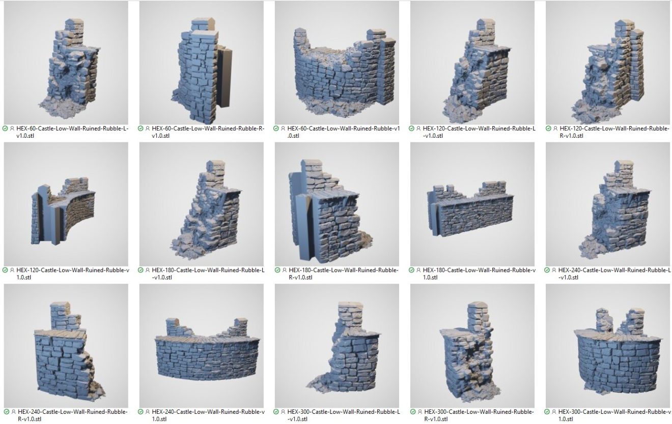 Hex Castle Ruined Low Walls - Printable Scenery