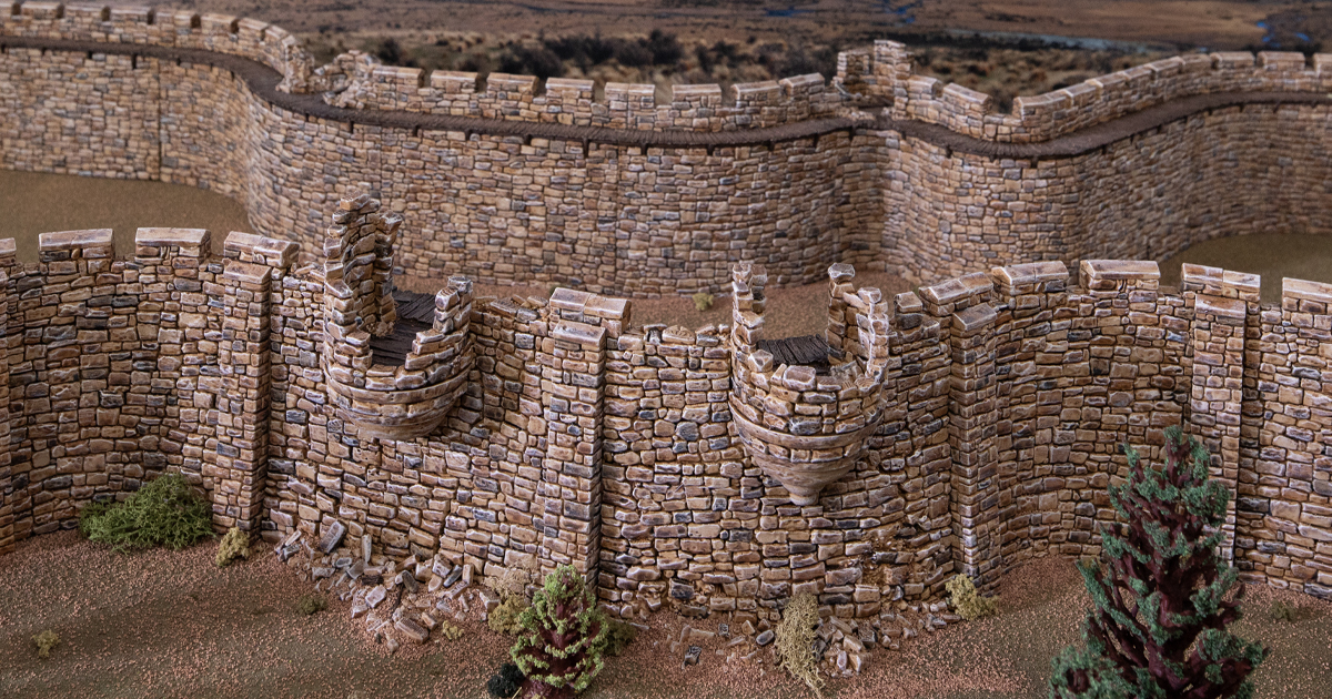 Ruined Wall Turrets - Printable Scenery