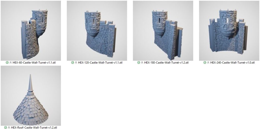 HEX Castle Wall Turrets - Printable Scenery