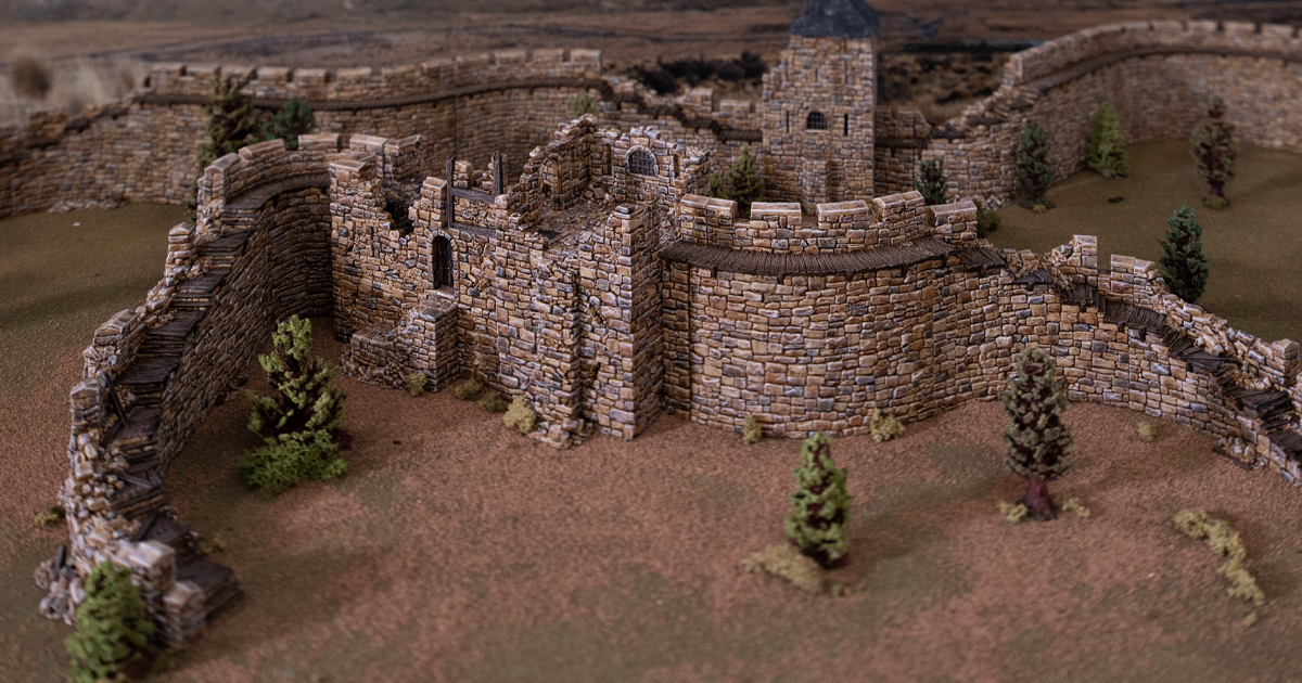 Hex Castle Ruined Wall Steps - Printable Scenery