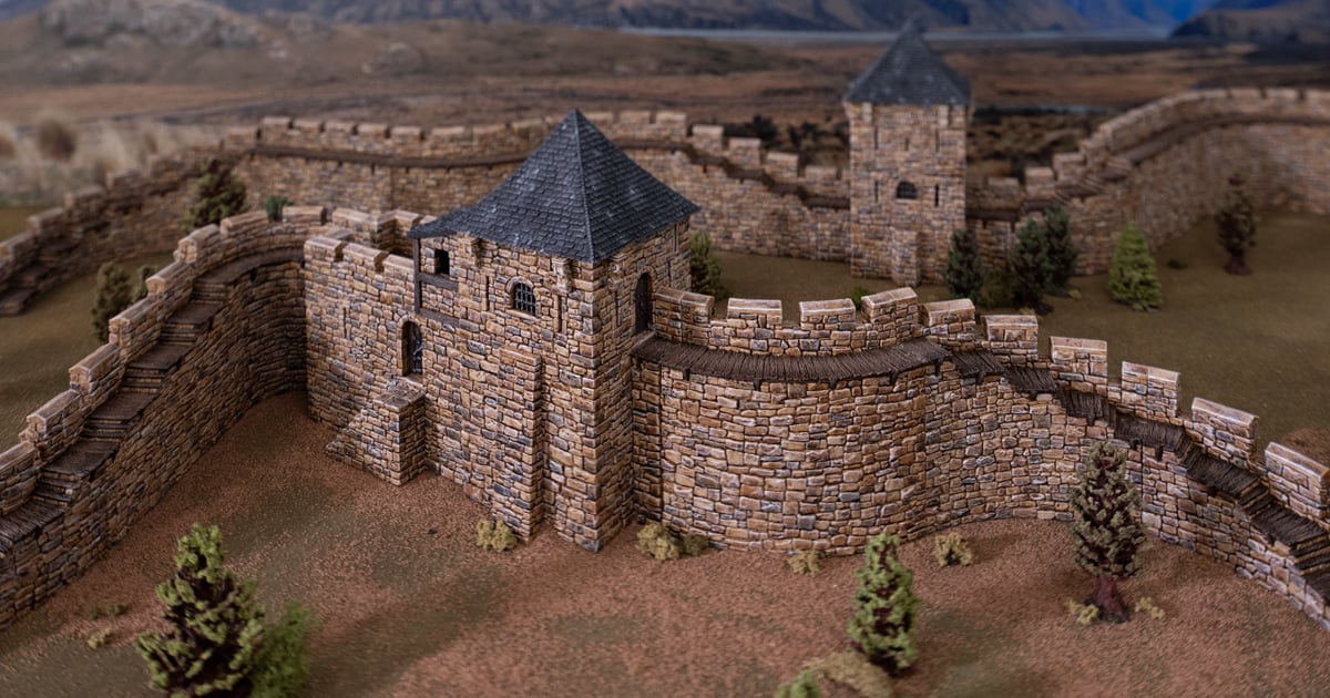 Hex Castle Wall Steps - Printable Scenery