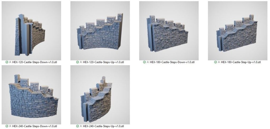 Hex Castle Wall Steps - Printable Scenery