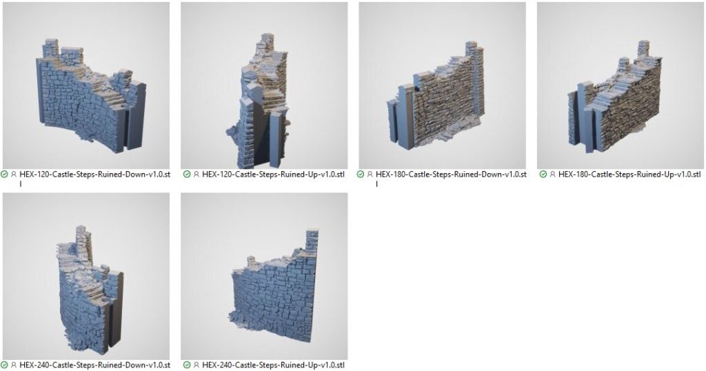 Hex Castle Ruined Wall Steps - Printable Scenery