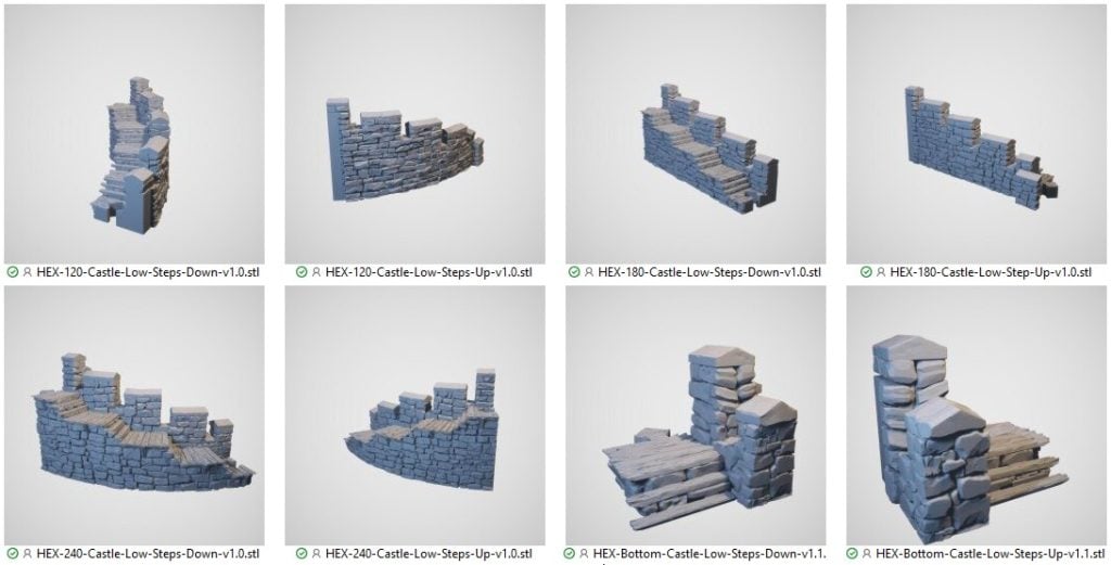 Hex Castle Wall Steps - Printable Scenery