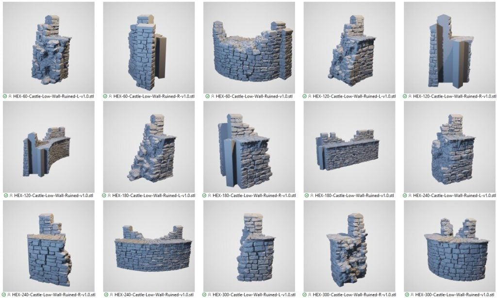 Hex Castle Ruined Walls - Printable Scenery