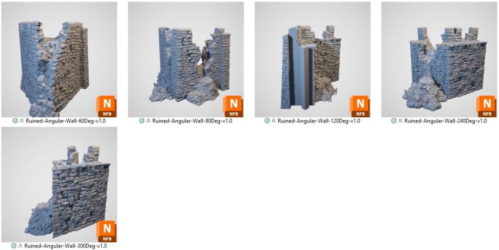 Hex Castle Ruined Angular Walls - Printable Scenery