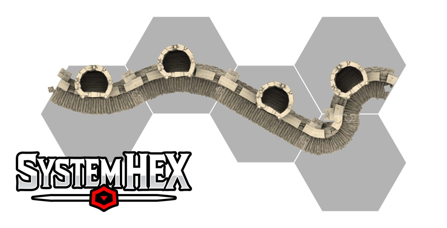 HEX Castle Ruined Wall Turrets - Printable Scenery