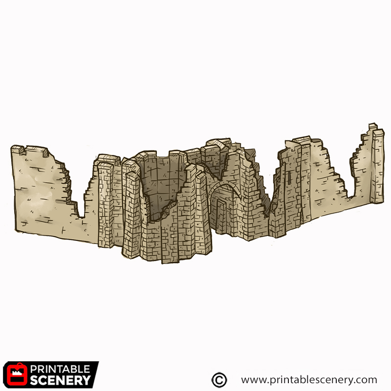 Ruined Wall Battlements - Printable Scenery