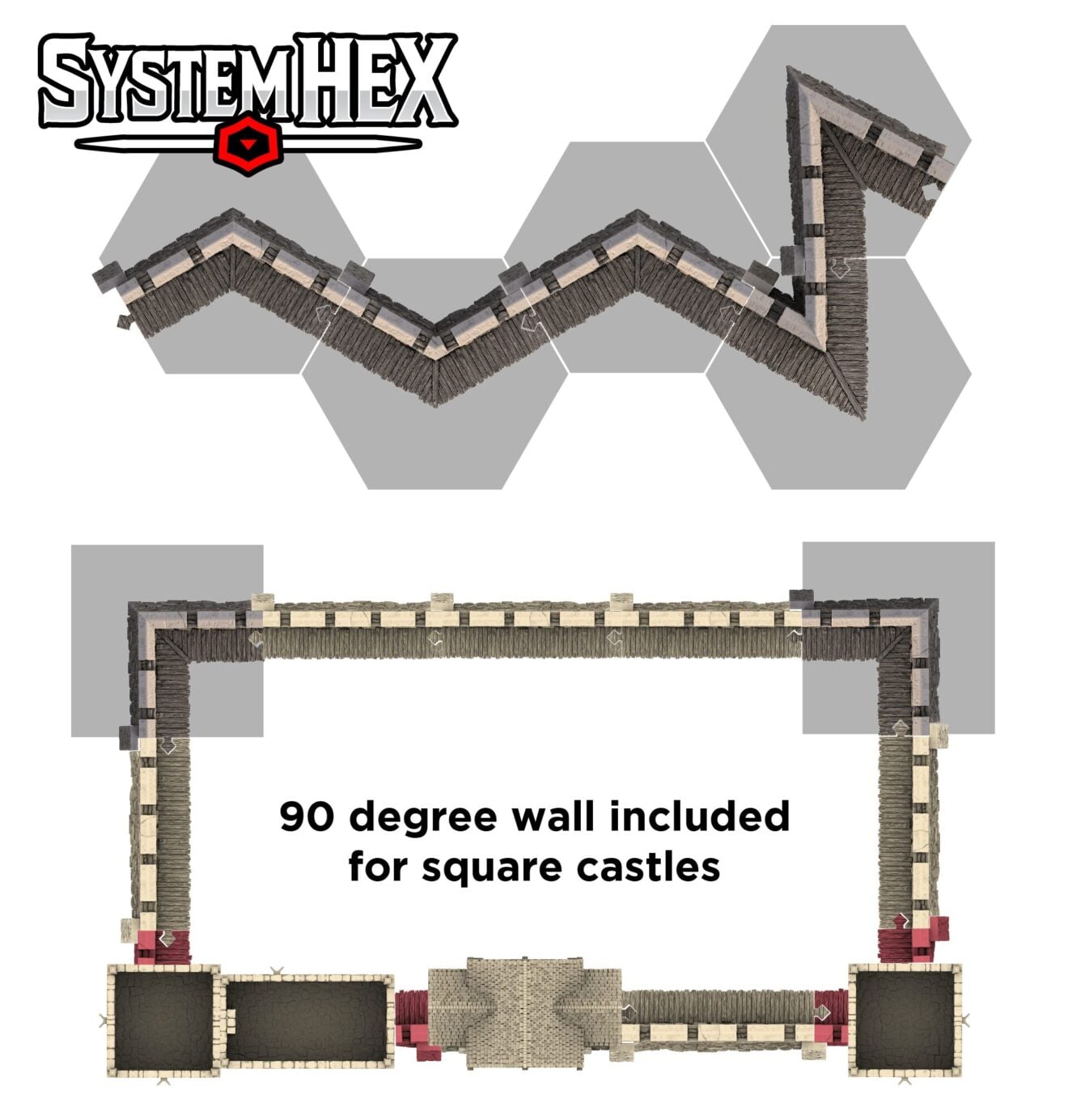 Hex Castle Angular Walls - Printable Scenery