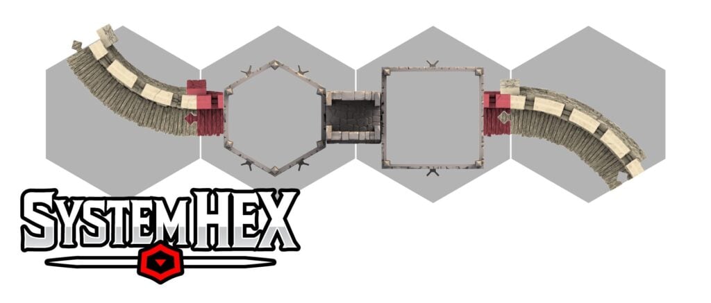 Hex Castle Ruined Wall Battlements - Printable Scenery